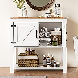 Cozy Castle Farmhouse Coffee Bar Cabinet, Buffet Table with 2 Doors, Accent Buffet Storage Cabinet for Entryway, Kitchen, Bathroom, White