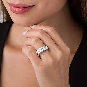 4 Cttw Diamond Double Row Anniversary Ring in 10K White Gold (4 Cttw, J-I2) Diamond Wedding Engagement Ring