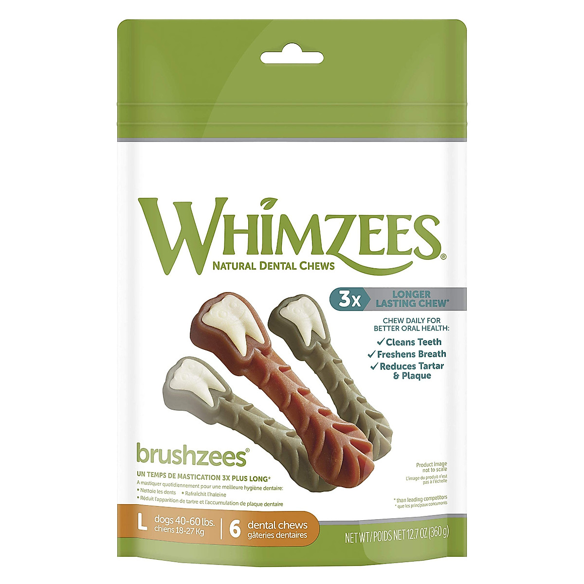 Whimzees Brushzees Dental Chews for Dogs (Large) and Veggie Sausage Dental Chews for Dogs (Large)