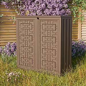 Mrosaa Indoor Outdoor Storage Cabinet Waterproof with 1 Shelf, Plastic Outdoor Storage Cabinets for Patio/Garden/Backyard, Size 34.3''L*15''W*36.2''H(Brown)