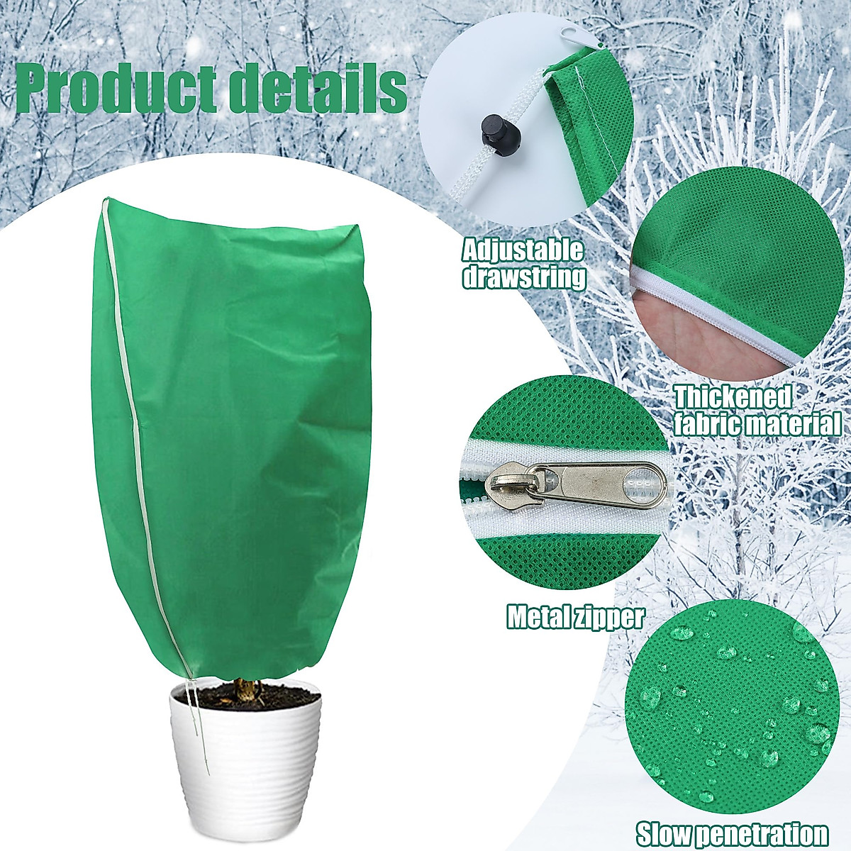 4 Pack Plant Covers Freeze Protection Winter Large Frost Cloth Blankets 2.5oz Thicker Plant Protectors Bag Covers for Outdoor Plants with Zipper Drawstring from Cold Frost Wind Pest, 39.4" x 47.2"