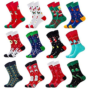 Gellwhu Men's Christmas Socks, Christmas Gifts for Men Women Stocking Stuffers Large Holiday Fun Novelty Cotton Socks (12 pairs socks)