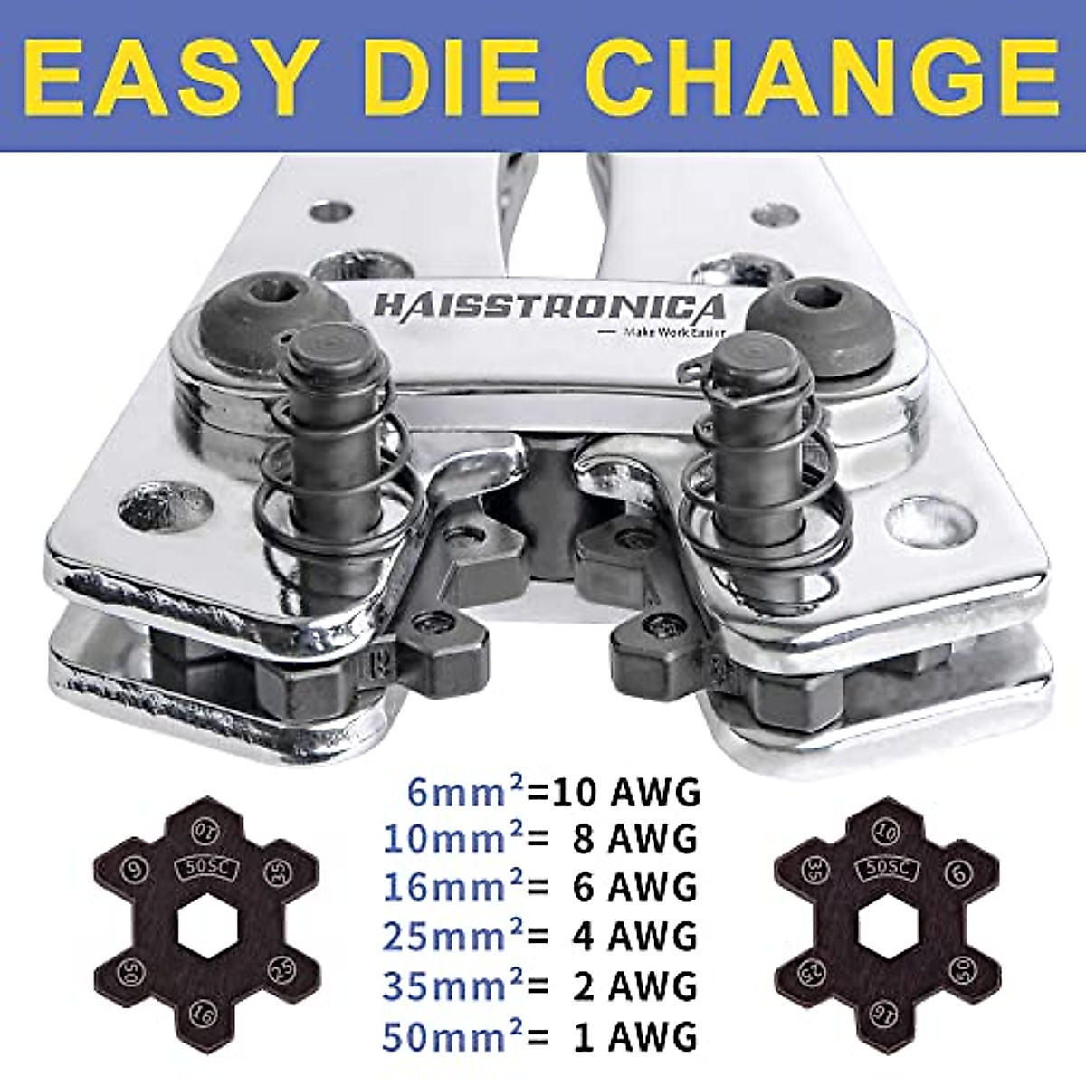 haisstronica Battery Cable Lug Crimping Tools-Wire Crimper Tool,AWG 10 8 6 4 2 1 Battery Terminal Crimper for Heavy Duty Wire Lugs,Battery Terminal,Copper Lugs Terminals