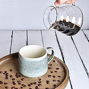 Bosmarlin Large Ceramic Wide Coffee Latte Mug Set of 2, 18 Oz, Big Stoneware Tea Cup for Office and Home, Dishwasher and Microwave Safe (Willow Green, 2)