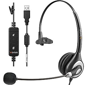 Wantek Corded USB Headsets Mono with Noise Cancelling Mic and in-line Controls, UC Business Headset for Skype, SoftPhone, Call Center, Crystal Clear Chat, Super Lightweight, Ultra Comfort (UC600)
