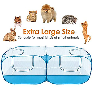 Lukovee Small Animals Playpen, Chicken Pen with Escape-Proof Detachable Bottom & 4 Zipper Doors, Breathable Foldable Portable Large Chicken Run Coop for Puppy Duck Kitten Rabbits Outdoor Yard (Blue)