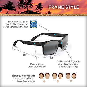 Maui Jim Men's and Women's Red Sands Polarized Rectangular Sunglasses, Matte Black/Neutral Grey, Large