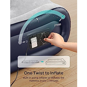 Evajoy Queen Air Mattress with Built-in Pump, Inflatable Air Mattress with Integrated Pillow, Fast Inflation/Deflation, Airbed with Thickened PVC Build, Waterproof Flocking, for Home, Camping, Guests