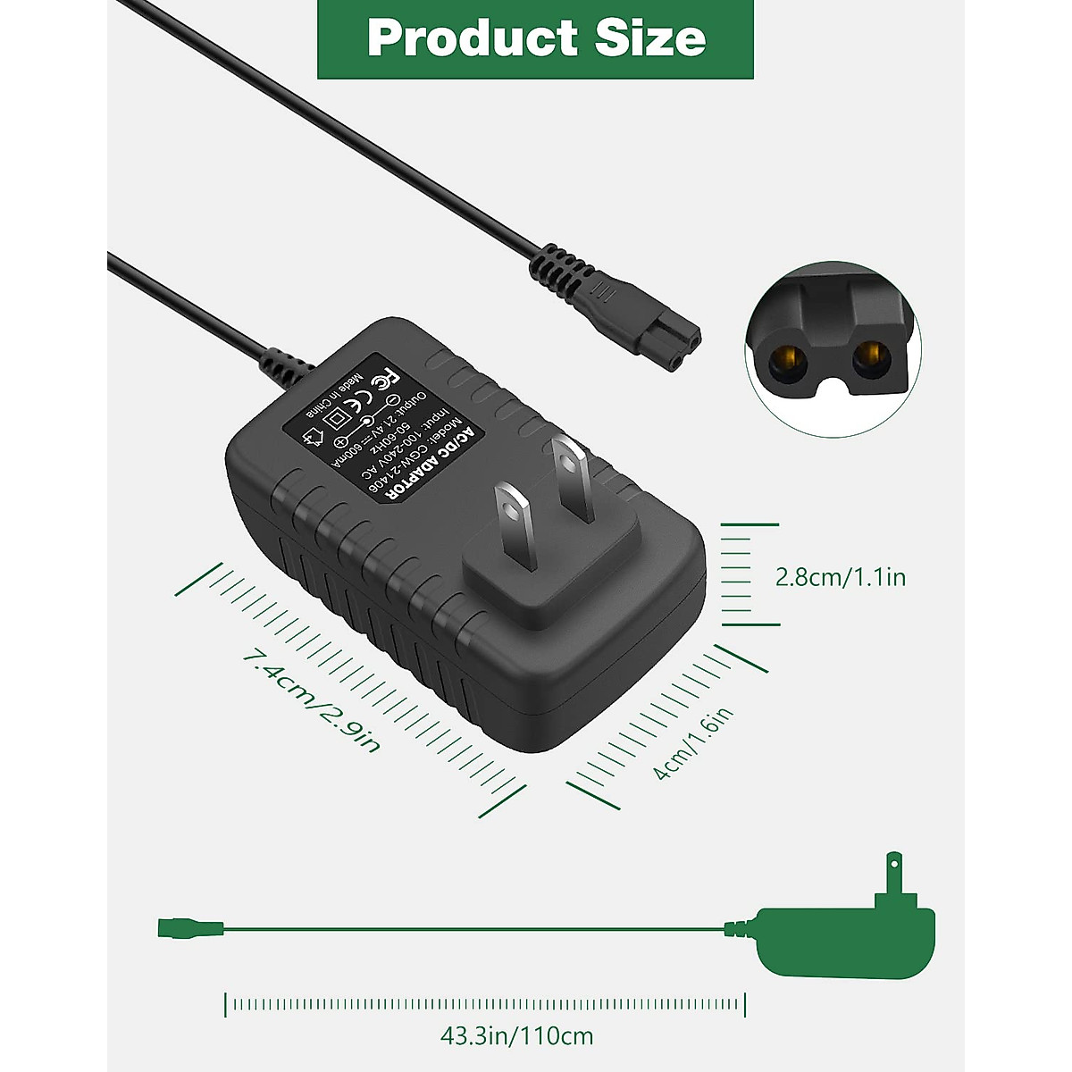 Power Cord Replacement Bissell SpinWave 2315 Charger for 23159 2315A 23158 23157 2307 SpinWave Cordless Hard Floor Mop 1614563 1611574 Charger, JOVNO 21.4V 600mA Adapter, 6.6ft Extra Long Power Cord