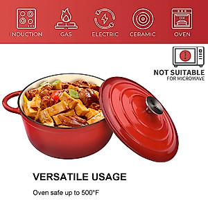 4.5 QT Enameled Cast Iron Dutch Oven with Lid Round Dutch Oven Big Dual Handles Classic Round Pot for Home Baking, Cooking, Red