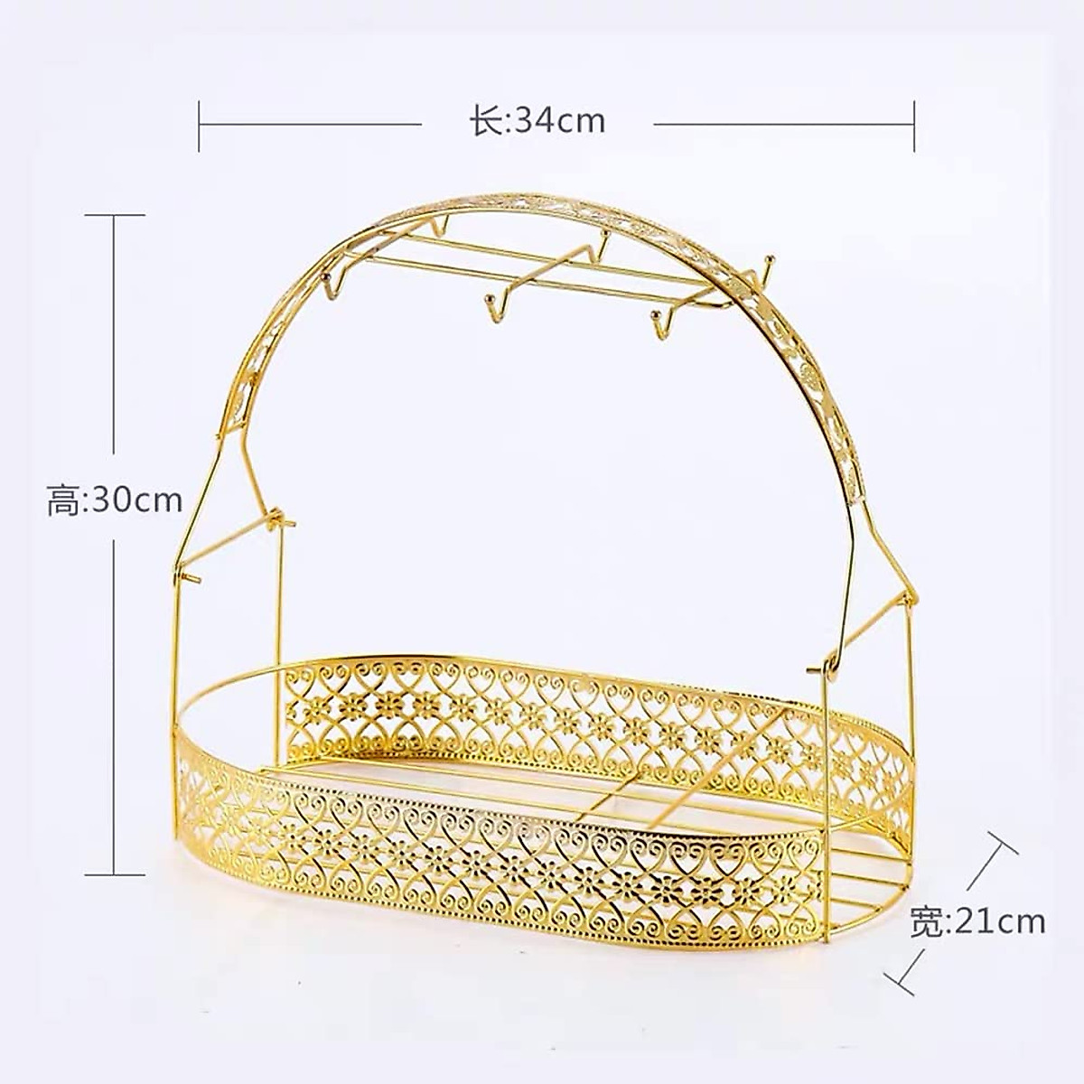 fanquare Mug Holder, Golden Coffee Mug Rack, Metal Cup Holder Stand, Coffee Mug Drainer with 6 Mug Hooks, Storage Drying Rack for Counter