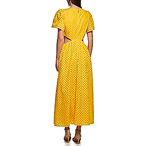 Karl Lagerfeld Paris Women's Lace Cut Outs Long Dress, Lemon Chrome, 0