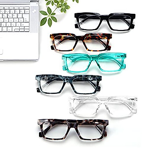 VOGPOPER 6 Pack Fashion Reading Glasses For Women Blue Light Blocking Computer Square Readers with Spring Hinge Men (A1 Mixed, 1, diopters)