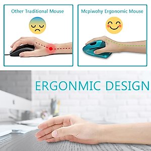Mcpiwohy Ergonomic Mouse, Optical Vertical Mouse Rechargeable USB Mouse 2.4GHz Wireless Mouse with 6 Buttons,3 Adjustable 1200/1600/2400 DPI for Laptop, Desktop, PC, MacBook (Blue)