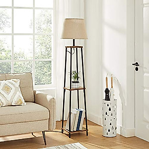VASAGLE Floor Lamp with Shelves, Standing Reading Lamp with Lamp Shade, for Living Room, Bedroom, Bulb Not Included, Rustic Brown and Black ULFL012B01