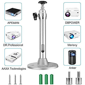 MvToe Mini Projector Mount Ceiling Wall Bracket Holder Compatible with DBPOWER, TMY, DRJ, CiBest, QKK, PVO, VANKYO, FANGOR, Anker and Most Other Mini Projector(175mm, Silver)