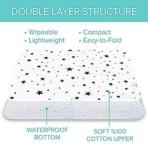 Kushies Deluxe Change Pad Flannel, Scribble Stars Black & White