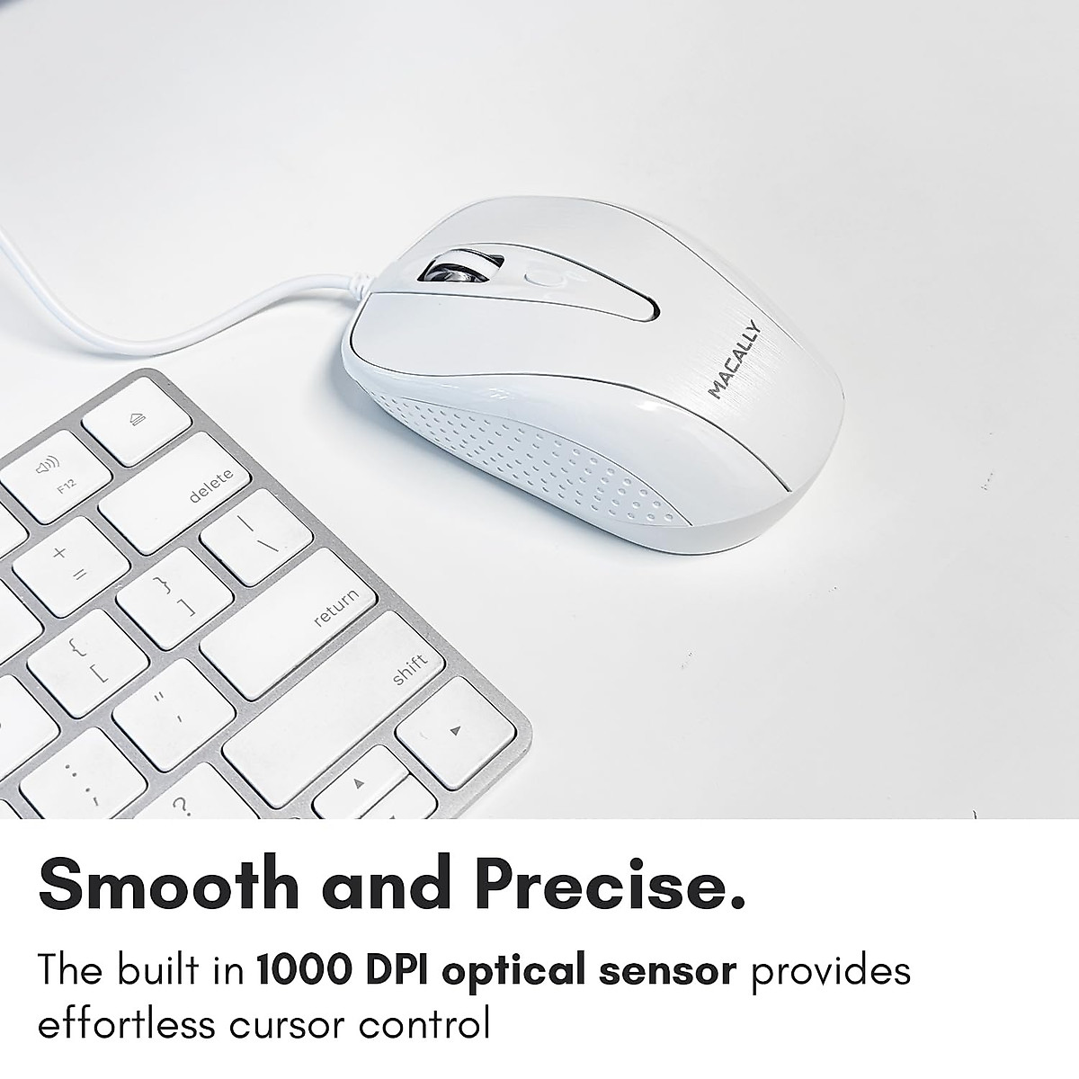 Macally USB Wired Mouse with 3 Button, Scroll Wheel, & 5 Foot Long Cord, USB Mouse for Laptop and Desktop, Computer Mouse Wired Compatible with Apple Macbook, iMac, Mac Mini, Windows PC, & Chromebook