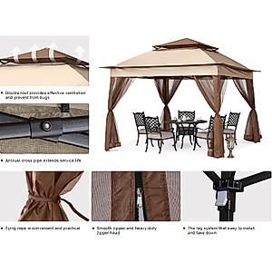 MASTERCANOPY Patio Gazebo Outdoor Pop Up Gazebo with Mesh Walls (Champagne, 11x11)