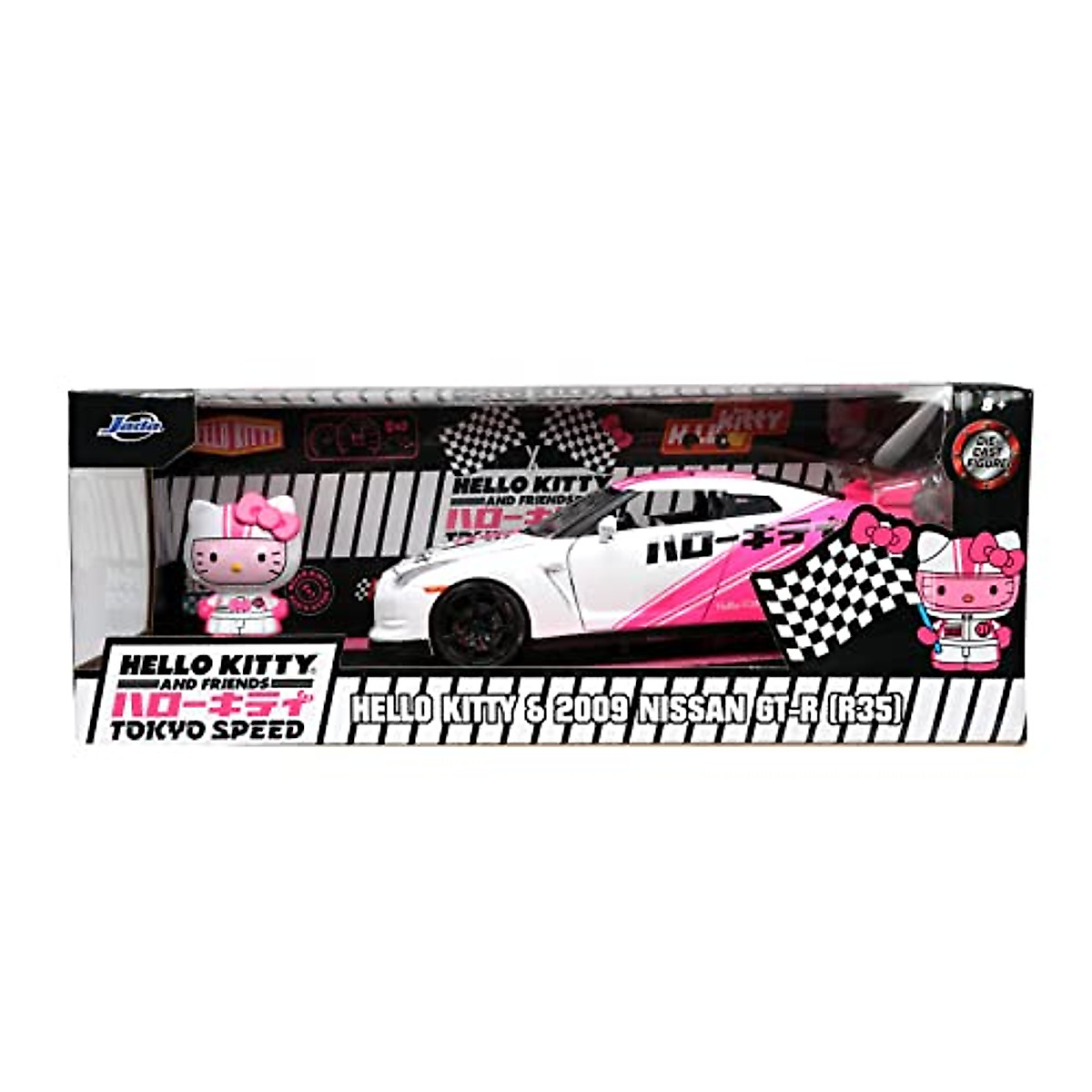 Jada Toys Toyko Speed 1:24 2009 Nissan GT-R R35 Die-cast Car & Hello Kitty Racing Figure, Toys for Kids and Adults