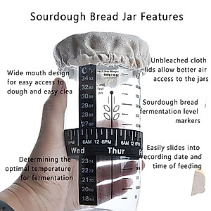 YICHUHOME Sourdough Starter Jar Kit, Wide Mouth Jar with Cloth Cover, Spatula, Thermometer Strip, Measuring Spoons, Metal Lid and Feeding Band, 24Oz Reusable Sour Dough Jar, Home Baking Supplies