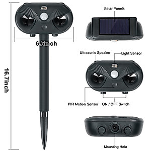 Generic Solar Animal Repeller Outdoor - Waterproof Pest Repellent for Cat, Rabbit, Rat, Mouse, Deer, Squirrel, Dog, Raccoon, Snake, Mole, Skunk, Rodent, Dark Green