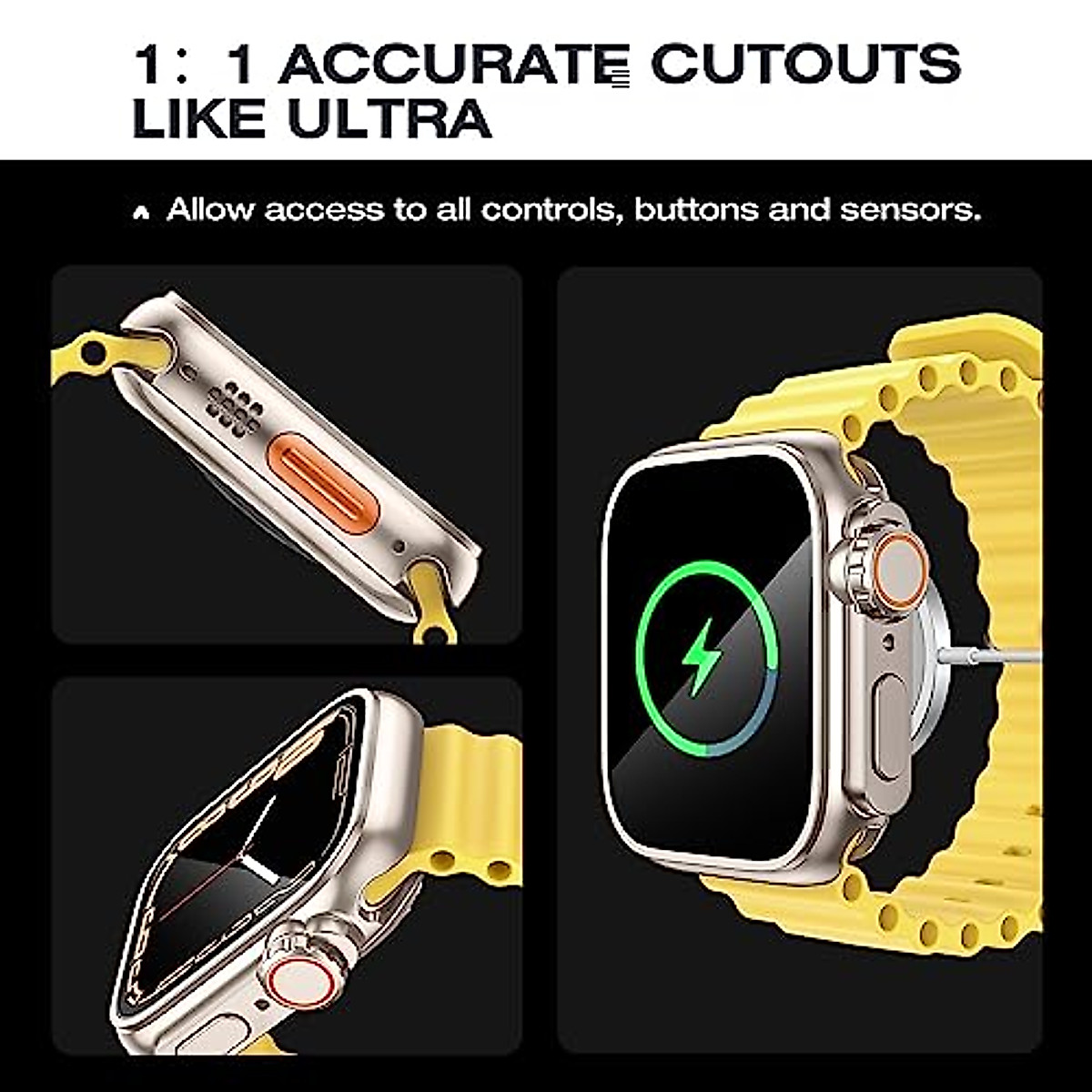 (2 in 1) Tensea for Waterproof Apple Watch Screen Protector Case Series 9 8 7 45mm【Apple Watch Ultra Style Case】, iWatch Protective Face Cover Look Like Ultra with Tempered Glass Film for Women Men