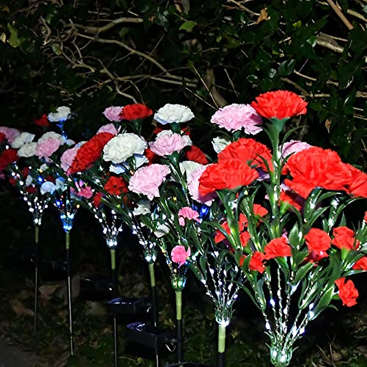 BeHiller Carnations Solar Flower Light Outdoor Decor,42Red Flowers Gifts for Grandma,Birthday,Mom Gifts Garden Pathway Lights,Unique Gifts Solar Decorative Lights for Patio,Grave Cemetery Yard-2Pack