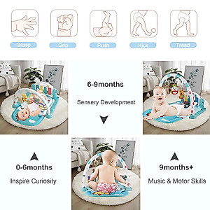 DoubleVillages Baby Play Gym Mats, Funny Play Piano Gym with Music and Lights, Baby Gyms Play Mats for Sensory Exploration and Motor Skill Development, Musical Activity Center for Infants Toddlers