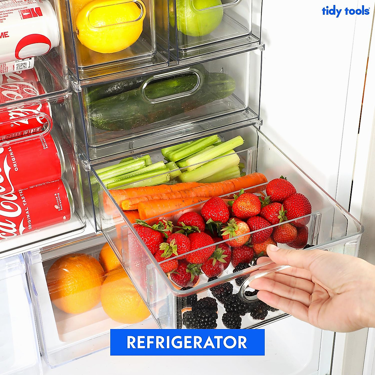 Tidy Tools Clear Plastic Storage Bin with Pull-Out Drawer, Stackable Food Storage Container for Pantry Organization and Kitchen