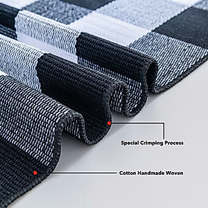 pinyan Cotton Buffalo Plaid Rugs 27.5"x43"(2.3'x3.6'),Complete Home Rug Hand-Woven, Indoor/Outdoor Use,Black & White Checkered Rug-Layered Door Mats, Washable for Front Porch, Kitchen, Farmhouse