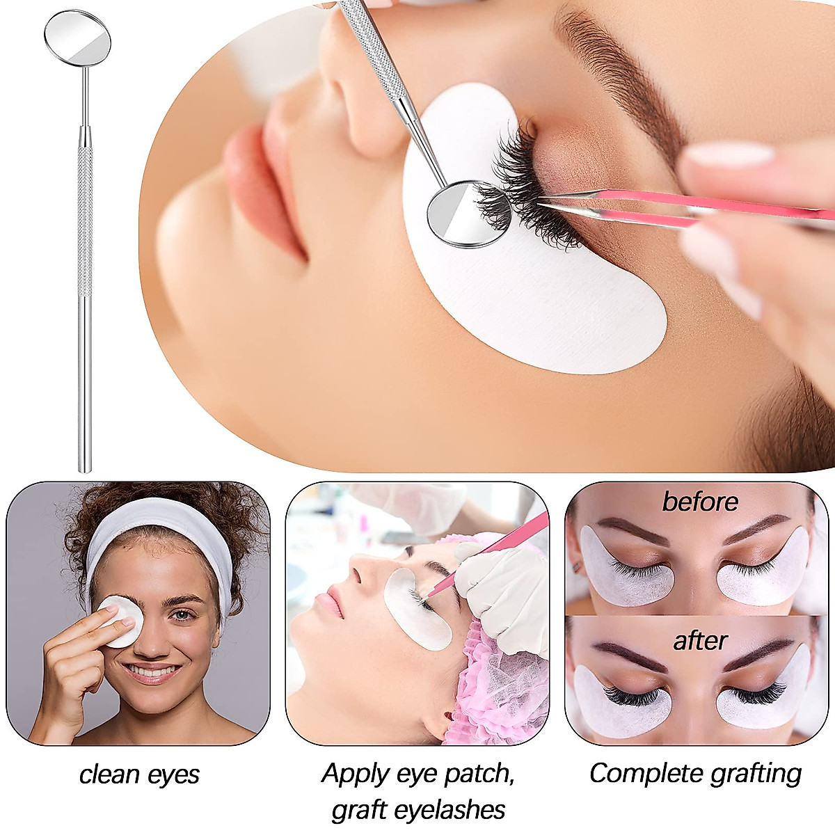 316 PCS Eyelash Extension Supplies, USB Mini Portable Air Conditioning Blower Handheld Dryer Fan Rechargeable Mini Mirror, Tapes, Tweezers, Eyelash Brushes, Micro Brush Applicators(Pink)