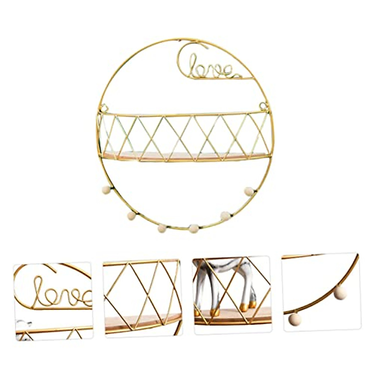 GETAJGHSD 1pc Wall Shelf Mounted Heart Shelf Wall Mount Clothing -Mounted Basket Farmhouse Display Shelf Wire Coat Hangers Wall-Mounted Storage Baskets Gold Shower Hanging Wooden