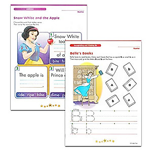 Disney Princess Workbooks Super Set Kindergarten First Grade - Bundle of 4 Workbooks with Reward Stickers Alphabet, Reading, Time, Money, Phonics, and More
