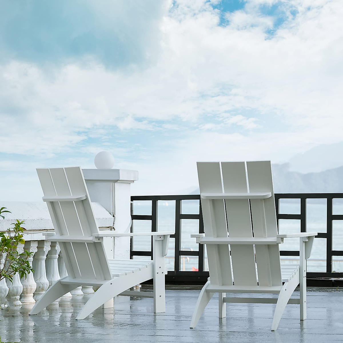 Psilvam Modern Adirondack Chairs Set of 4, Oversized Poly Lumber Fire Pit Chair, 350 Lbs Support Patio Chairs for Garden, Weather Resistant Adirondack Chair Looks Like Real Wood (4, White)