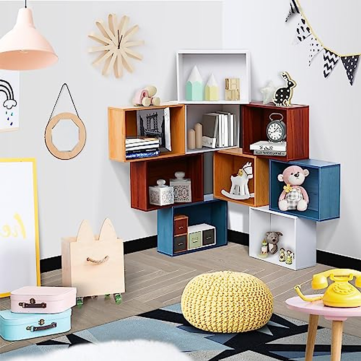 YGYQZ Wooden DIY Open Shelf Bookcase - 9 Pcs Floor Standing Display Cabinet Rack (9, 3 Colors)