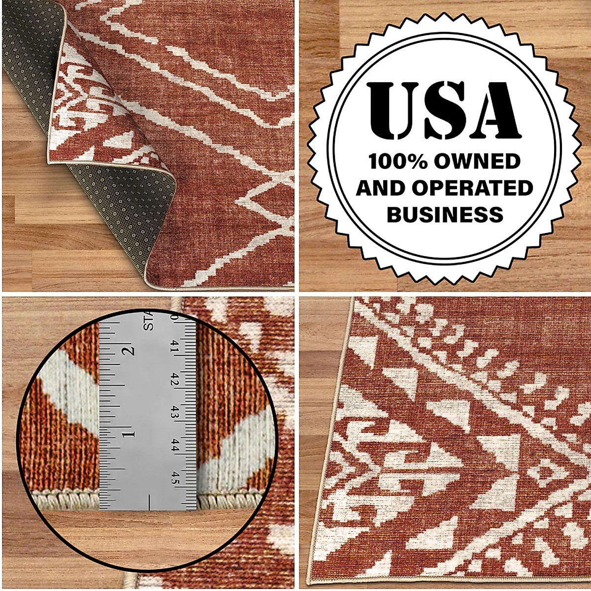 ReaLife Machine Washable Area Rug Runner - Living Room Bedroom Bathroom Kitchen Entryway Office - Padded Low Pile Stain Resistant Premium - Moroccan Diamond Tribal - Jax - Orange 3' x 5'