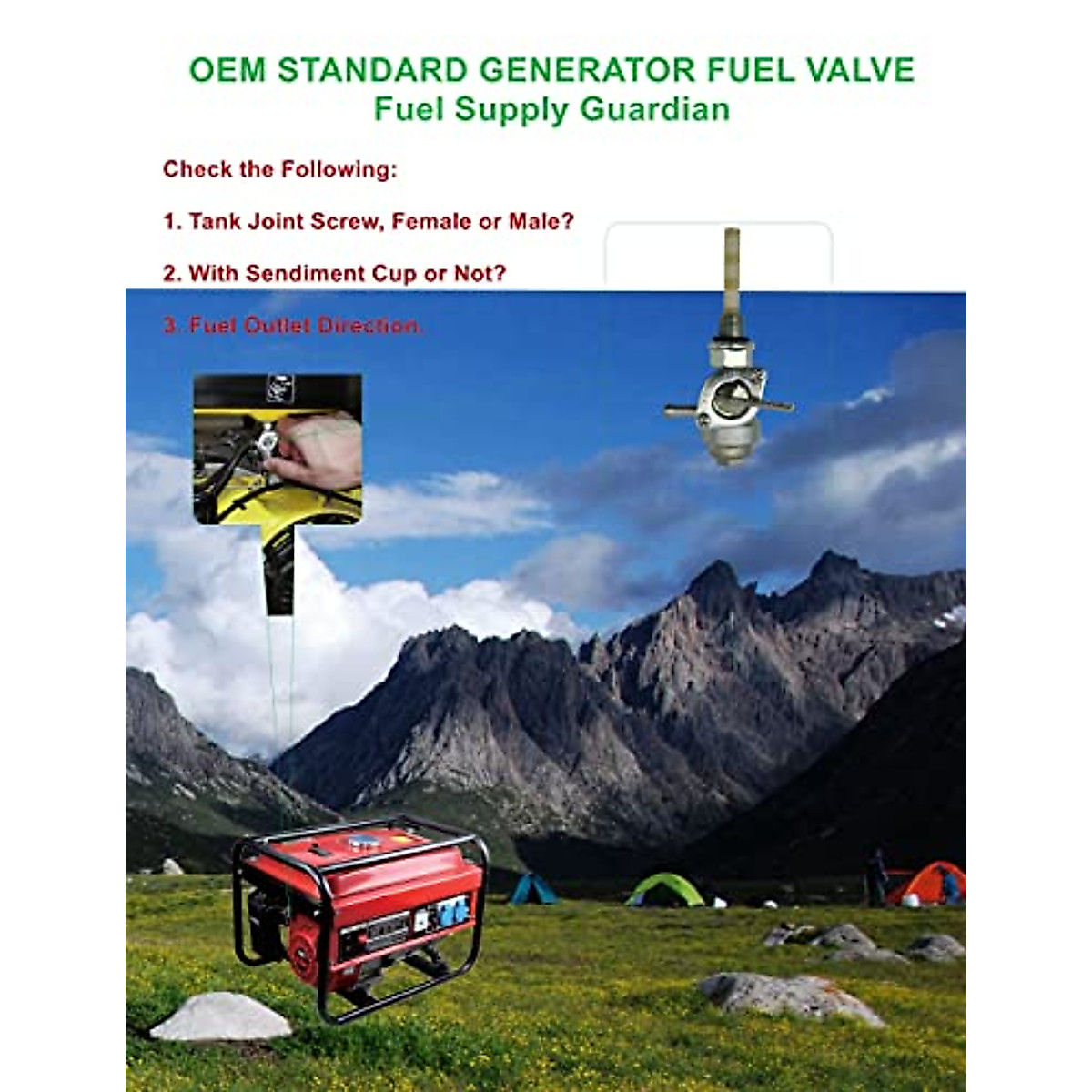 YAMAKATO Generator Petcock Fuel Tank Shut Off Valve Gas Switch 310574GS for Champion Generac 310573GS 193272GS 204743GS All Power Briggs and Stratton etc., M10X1.25mm