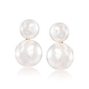 Ross-Simons 5-7.5mm Cultured Akoya Pearl Double Drop Earrings in 14kt Yellow Gold