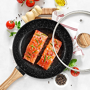 MICHELANGELO Nonstick Frying Pan with Lid, 12 Inch Frying Pan with Stone Coating, Large Frying Pan Granite with Bakelite Handle, Induction Compatible