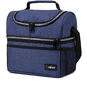 OPUX Lunch Box For Men Women, Insulated Large Lunch Bag Adult Work, Double Decker Lunchbox Meal Prep Dual Compartment Leakproof Lunch Cooler, Soft Lunch Pail Tote Boys Girls Kids School, Navy Blue 12L