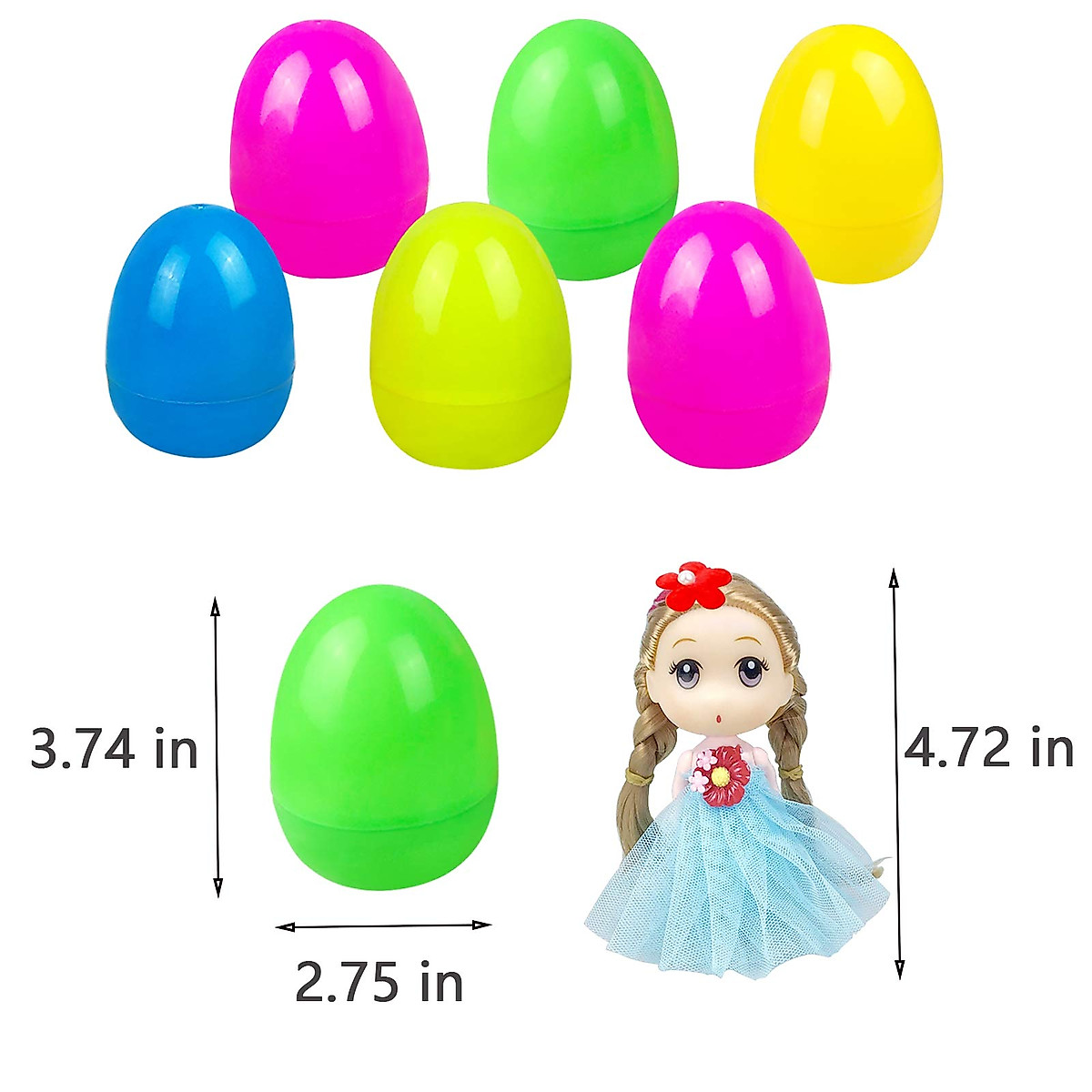JIABNUKKN Easter Basket Stuffers Eggs Filled 6 Pack Large Eggs with Cute Dolls Inside, Easter Gifts Colorful Easter Egg Stuffers for Toddlers Kids EasterToys