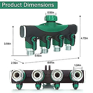 SIPIK Garden Hose Splitter 4 Way - 3/4 Inch Heavy Duty Metal Water Faucet Splitter with Shut Off Valves 4 Way Leakproof Hose Connectors with Comfortable Rubberized Grip for Gardening Hoses 5 Washers