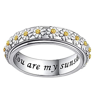 Daisy Rotating Ring Double Color Women Fashion Trend Flower Full Diamond Zircon Ring Ladies Jewelry Diamond Rings for Women