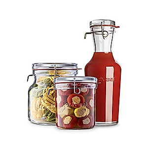 Luigi Bormioli Lock-Eat 3 Piece Jar Set 25.25 oz, 50.75 oz, 34 oz, Set of 3, Clear