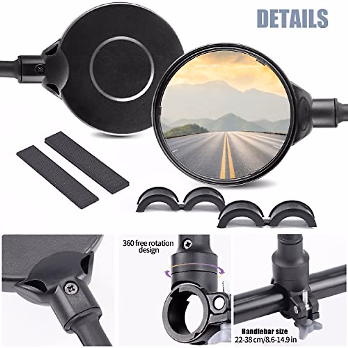 Newlight66 Bike Mirror, Adjustable Handlebar Rear View Mirrors For Mountain Road Bike Bicycle Electric Motorcycle (Black-2PC)