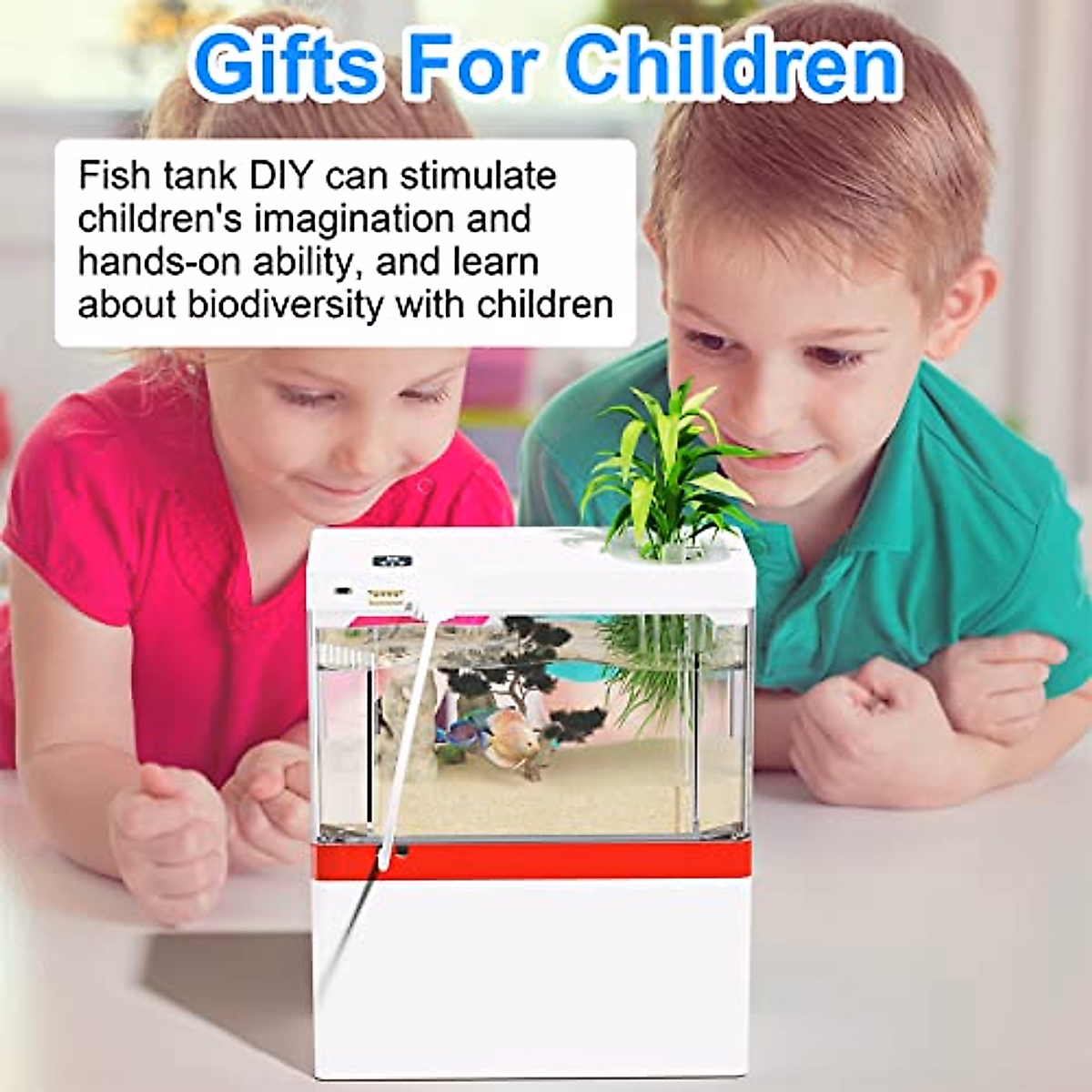 Insputer Mini Fish Tank with Filter and LED Light 1 Gallon Betta Aquarium Tropical Freshwater Phone & Pad Holder Hydroponic Plants Basket for Office Home Desk Use