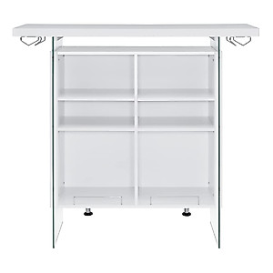 Pemberly Row 47.25" W Contemporary Wood Bar Unit in Gloss White/Clear