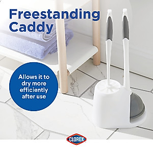 Clorox Toilet Plunger and Bowl Brush Combo Set with Caddy, White/Gray