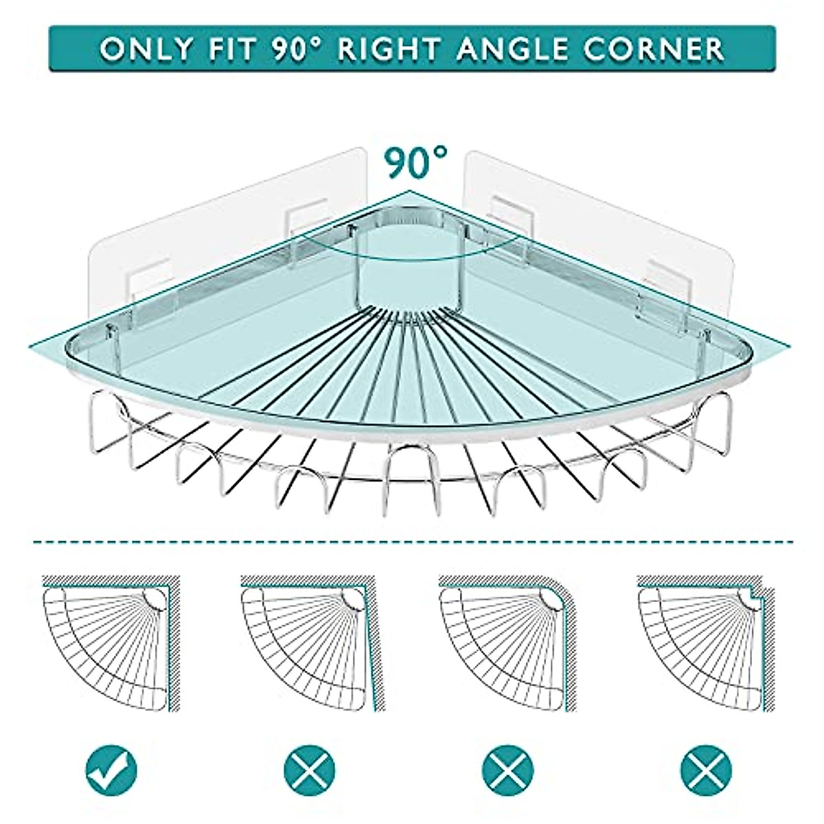 Lagute 2-Pack Corner Shower Caddy, SUS304 Stainless Steel, Wall Mounted Bathroom Shelf with Adhesive, Rustproof Storage Organizer for Toilet, Dorm and Kitchen, No Drilling, Silver